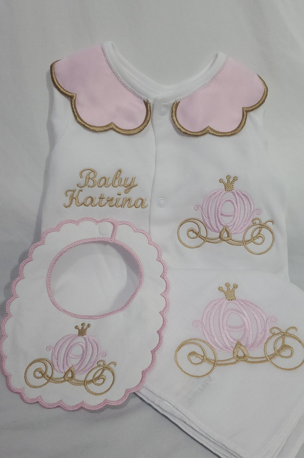 Pink and Gold Princess Carriage set – Aurora Pearl Embroidery